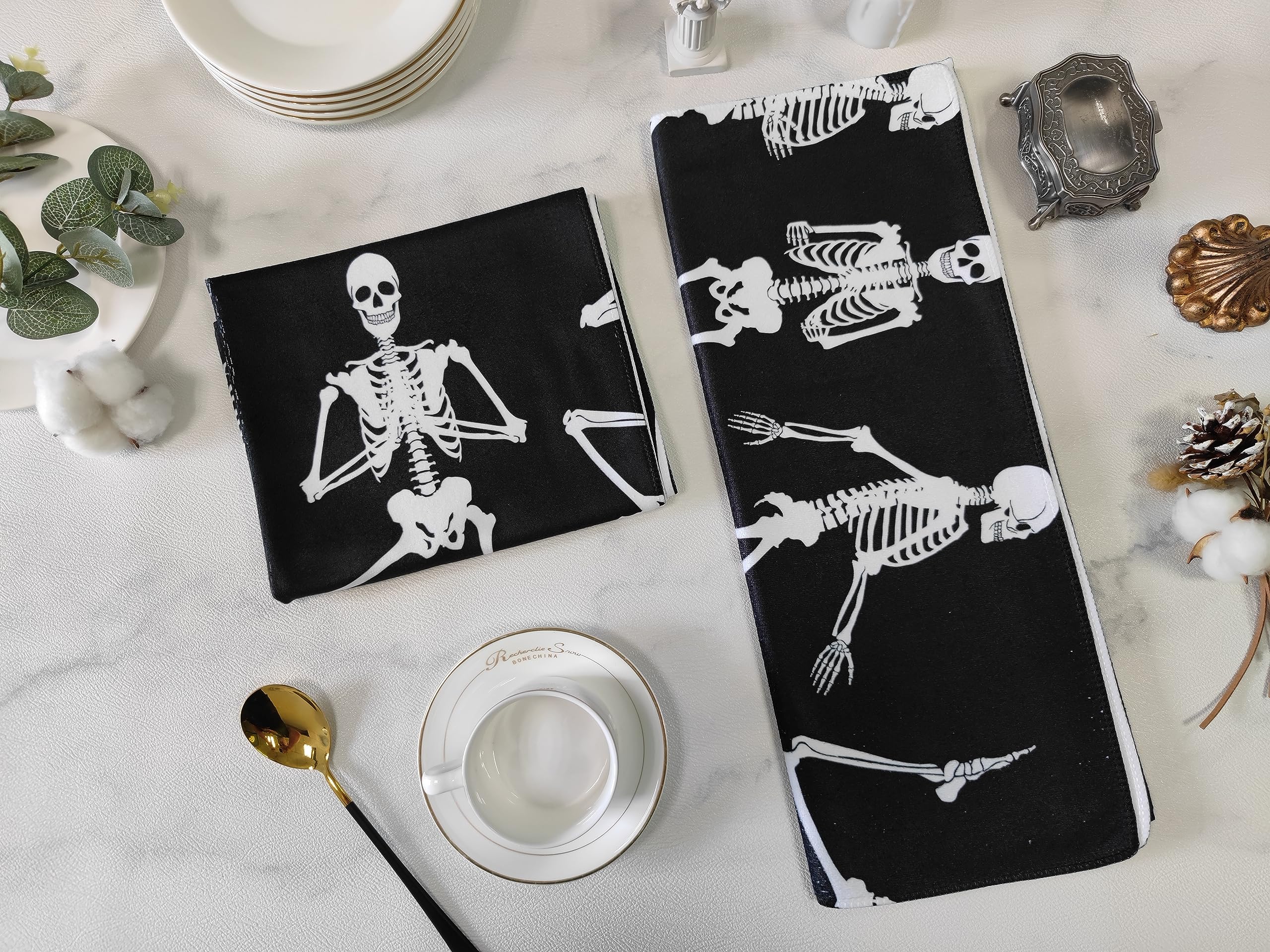 Chic Decor Home Halloween Kitchen Towels Funny Skeleton Yoga Tea Towel Microfiber Absorbent Washable Black White Soft Hand Dish Towel Cleaning Cloth,18 x 28 Inch (WXH-210715-SWHH04529WJGBCDH)