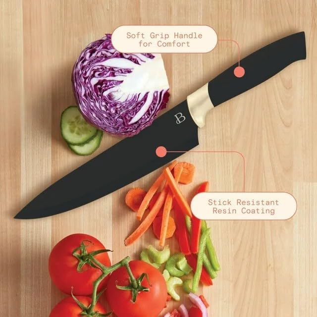 Generic 12 beautiful Piece Knife Block Set with Soft-Grip Ergonomic Handles Black and Gold by Drew Barrymore, BL-5306062
