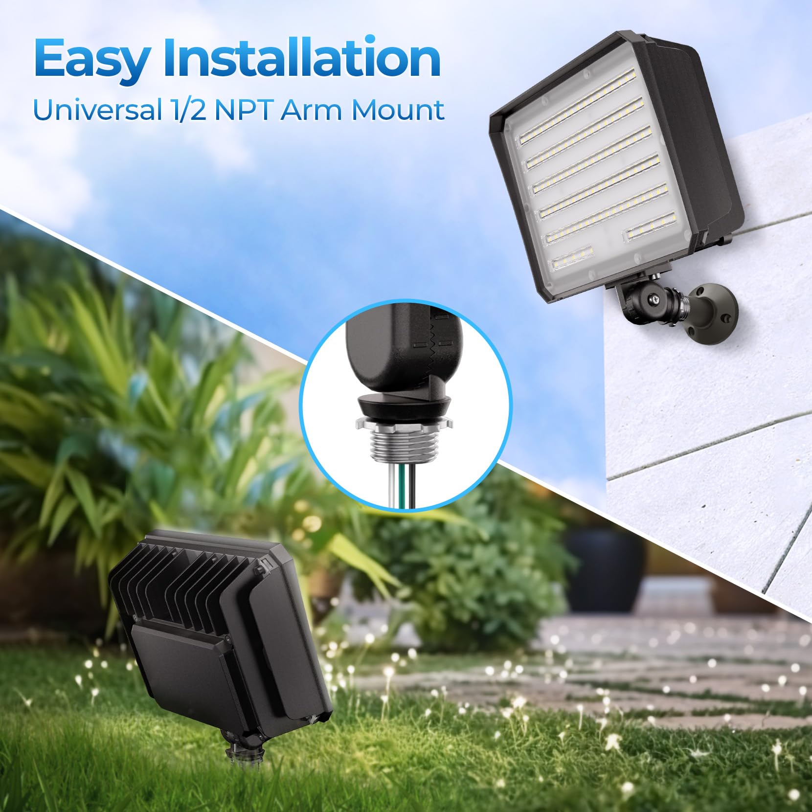 CINOTON 42W LED Barn Light Dusk to Dawn Outdoor Lighting, Black 2 Pack & 100W LED Flood Lights