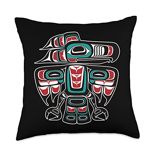 Native Art Northwest Pacific Haida Tlingit Native Raven Totem Throw Pillow, 18x18, Multicolor