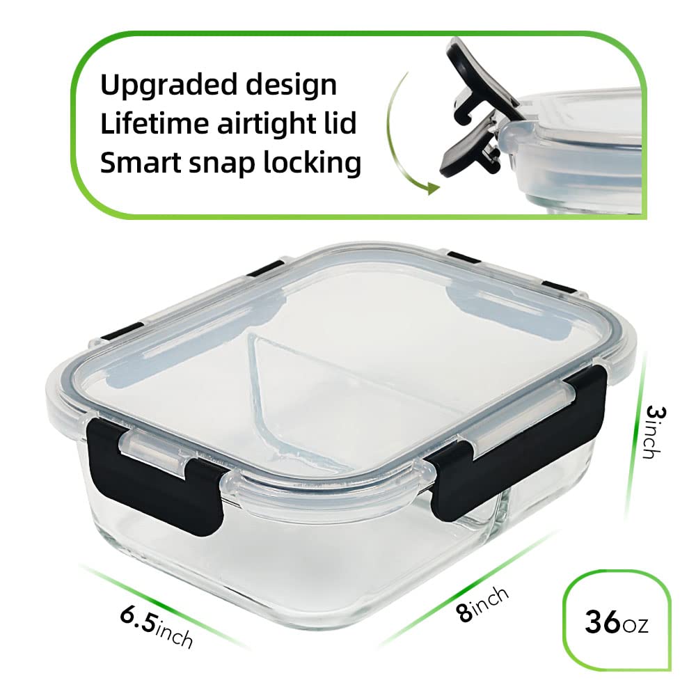 DAS TRUST 10 Pack Glass Meal Prep Containers Bowls Glass Food Storage Containers Glass Food Prep Containers with Lid Meal Prep Lunch Bento Box Reusable Container for Food