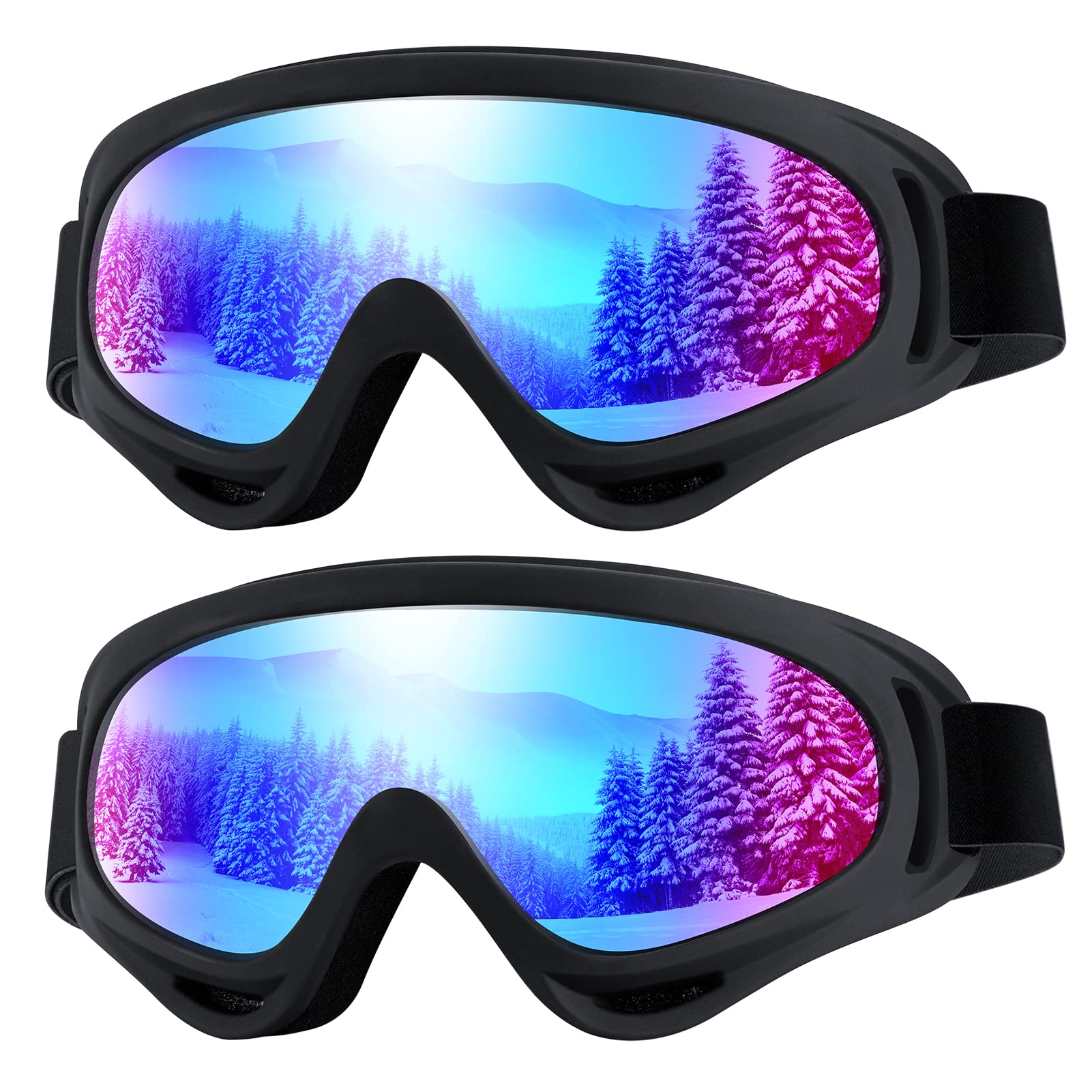 Braylin 2-Pack Kids Ski Goggles, Snowboard Goggles for Men, Women, Youth, Boys or Girls, Snowmobile Goggles