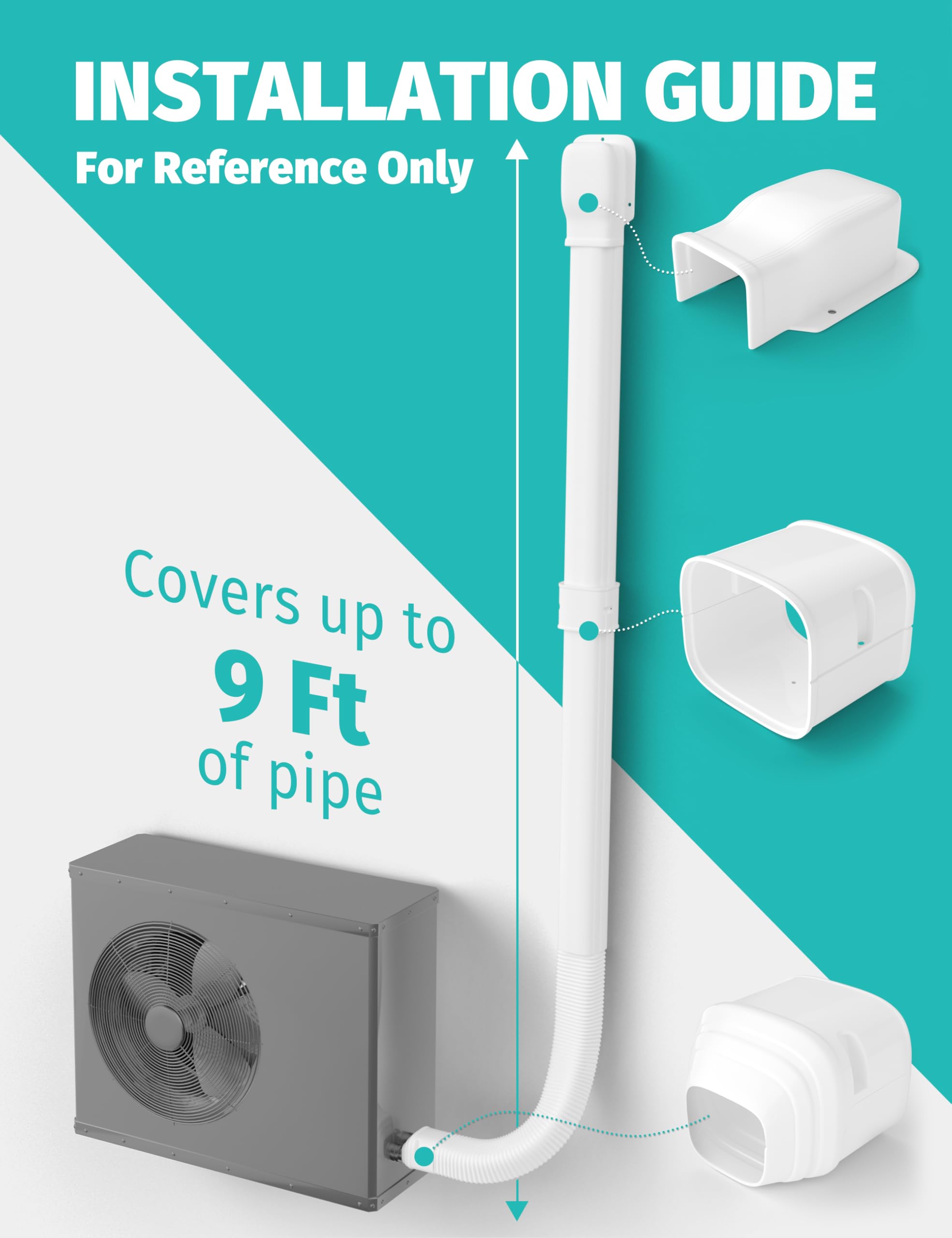 eastoyo Mini Split Line Set Cover, 3''W 9 Ft Decorative PVC Line Cover Kit for Split Air Conditioner, Central AC and Heat Pumps, Zinc-Plated Antirust Screws Inclued