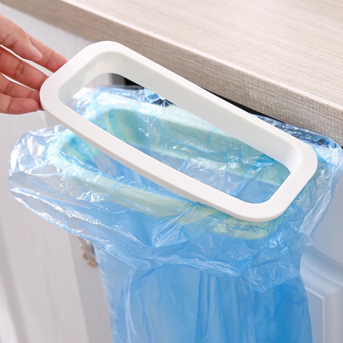 Cabilock Rack Cabinet Plastic Bag Holder Bag Rack Plastic Trash Garbage Kitchen Cabinet Storage Shelf Door Hanging White Bag Holder Bags Over Garbage Bag Storage Over