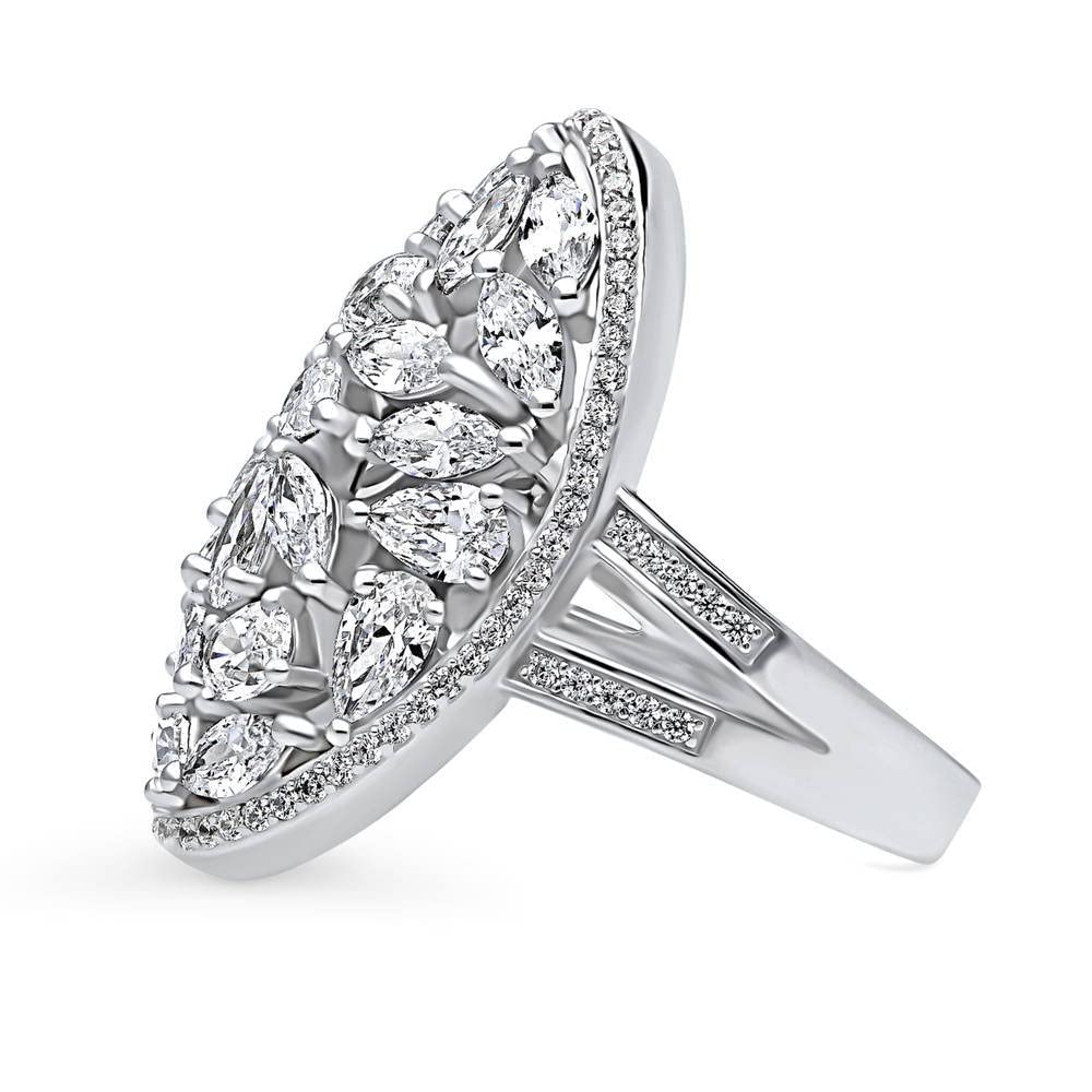 BERRICLE Sterling Silver Cluster Cubic Zirconia CZ Statement Cocktail Fashion Split Shank Ring for Women, Rhodium Plated Size 5