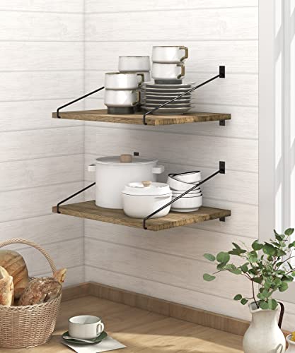 Maxpeuvon Deep Floating Shelves, 12" Deep Wood Wall Mounted Shelf Rustic Large Storage Rack for Home Decor Disply, Cat Hanging Organizer for Bedroom Bathroom Kitchen Living Room Laundry, Set of 2