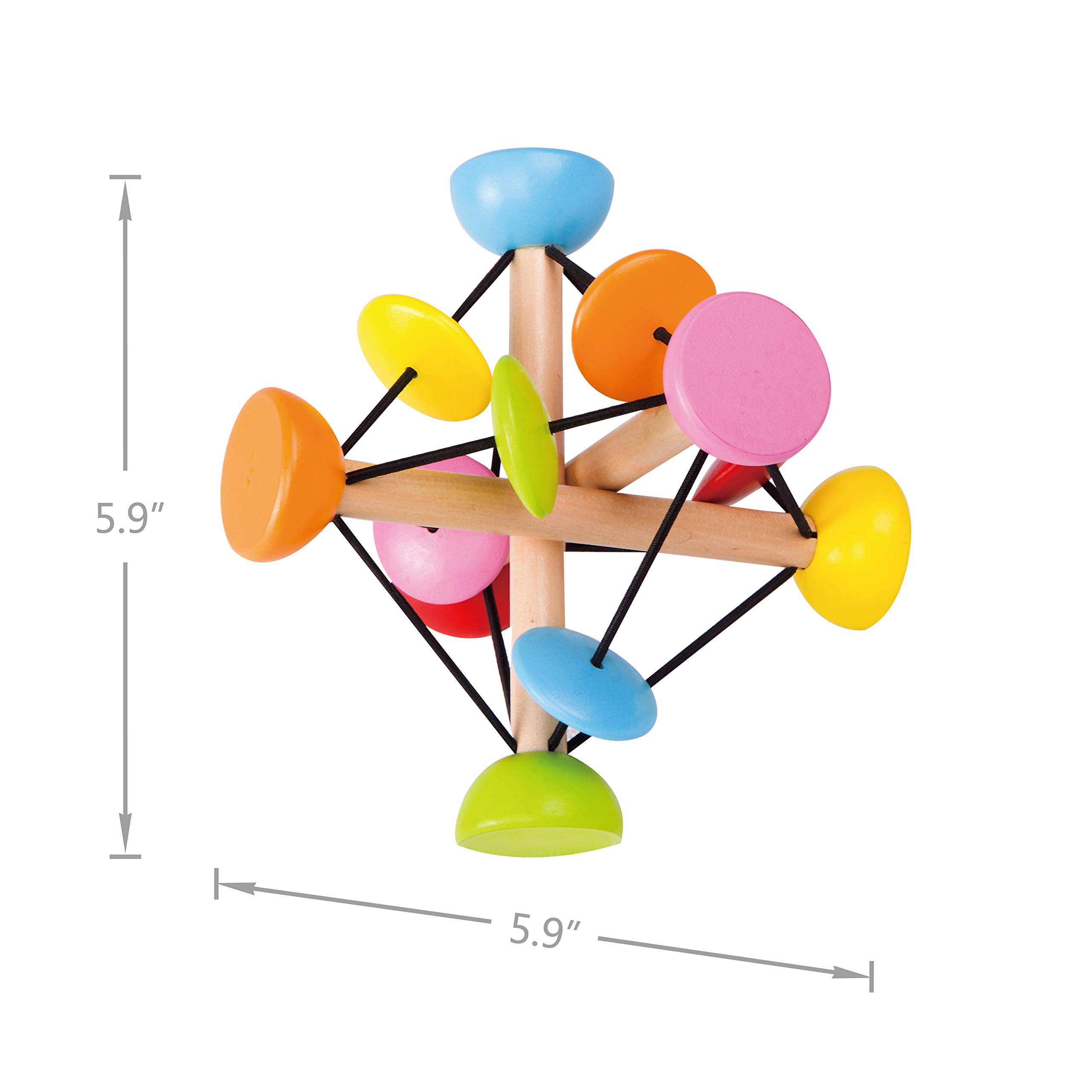 Classic World Wooden Baby Rattle Teething Tensegrity Ball Teether, Squish Squzze Expandable Springy Rebounding Ball for Early Learning Education, Montessori Toys
