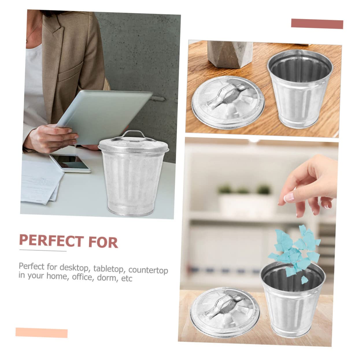 jojofuny Mini Iron Trash Can, Galvanized, As Shown