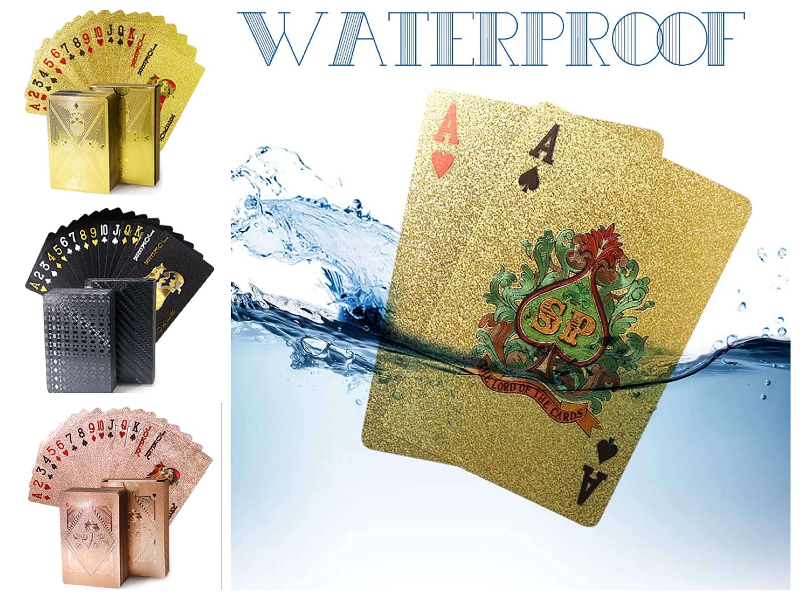 MINGRI 3 Decks Waterproof Playing Cards Plastic Deck of Playing Poker Cards Cool Black Rose Gold Playing Cards Themed Standard Playing Cards Game Luxury Unique Playing Cards for Adults