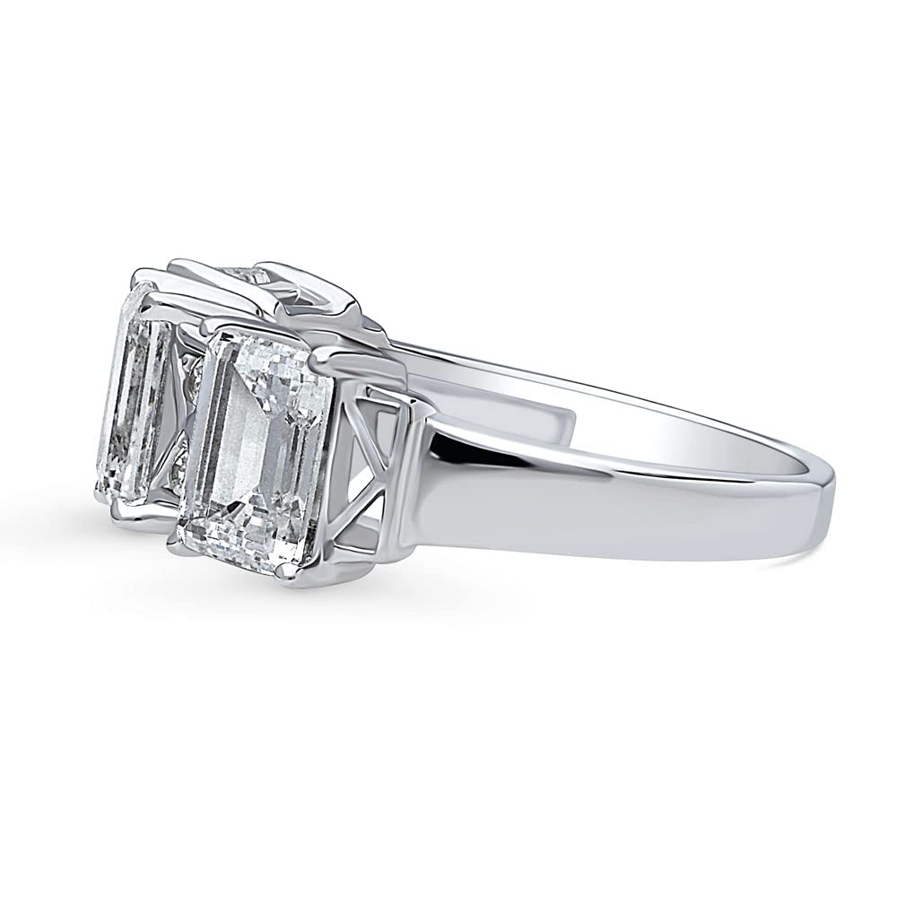 BERRICLE Sterling Silver 3-Stone Emerald Cut Cubic Zirconia CZ Statement Art Deco Fashion Ring for Women, Rhodium Plated Size 8