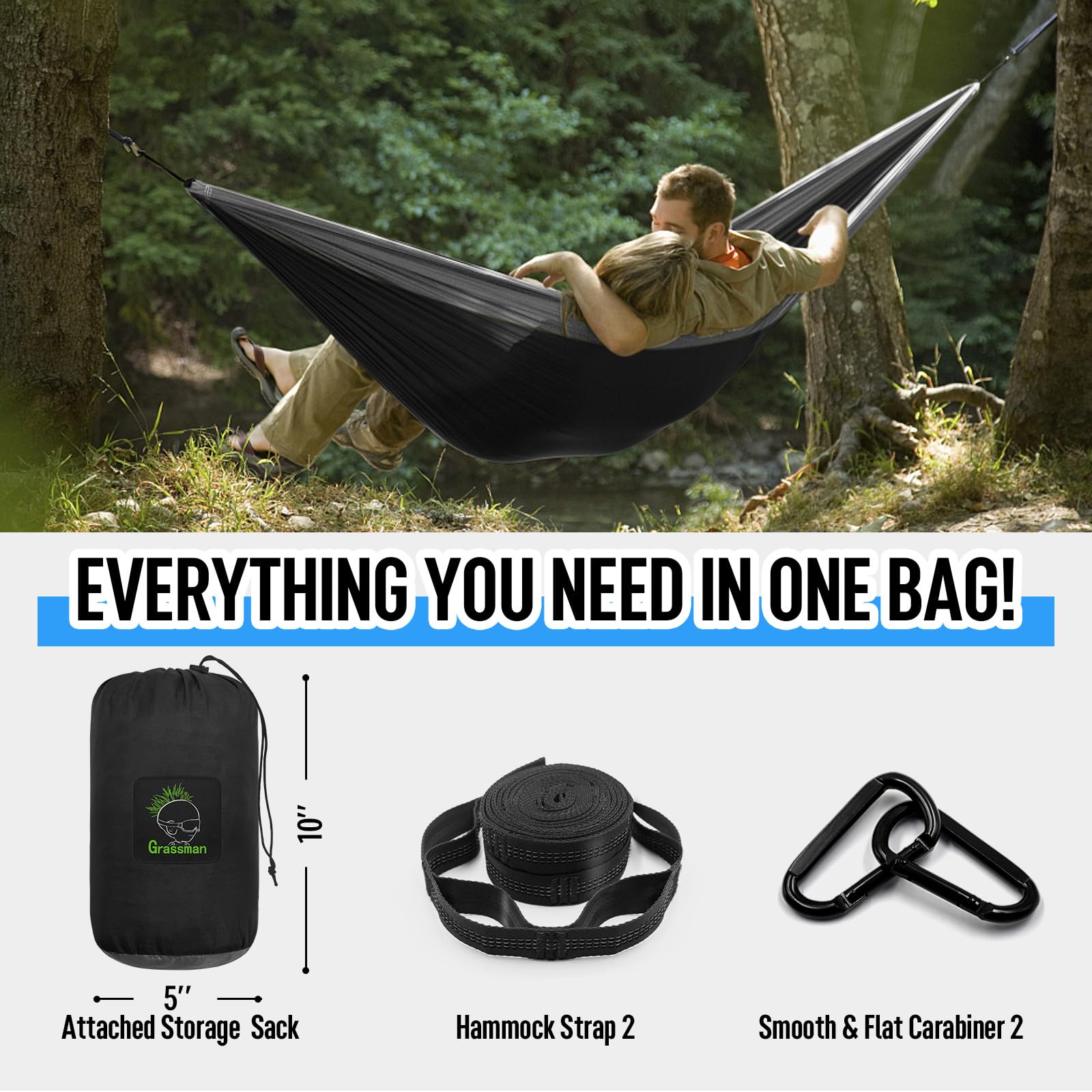 Camping Hammock Double & Single Portable Hammock with Tree Straps, Lightweight Nylon Parachute Hammocks Camping Accessories Gear for Indoor Outdoor Backpacking, Travel, Hiking, Beach