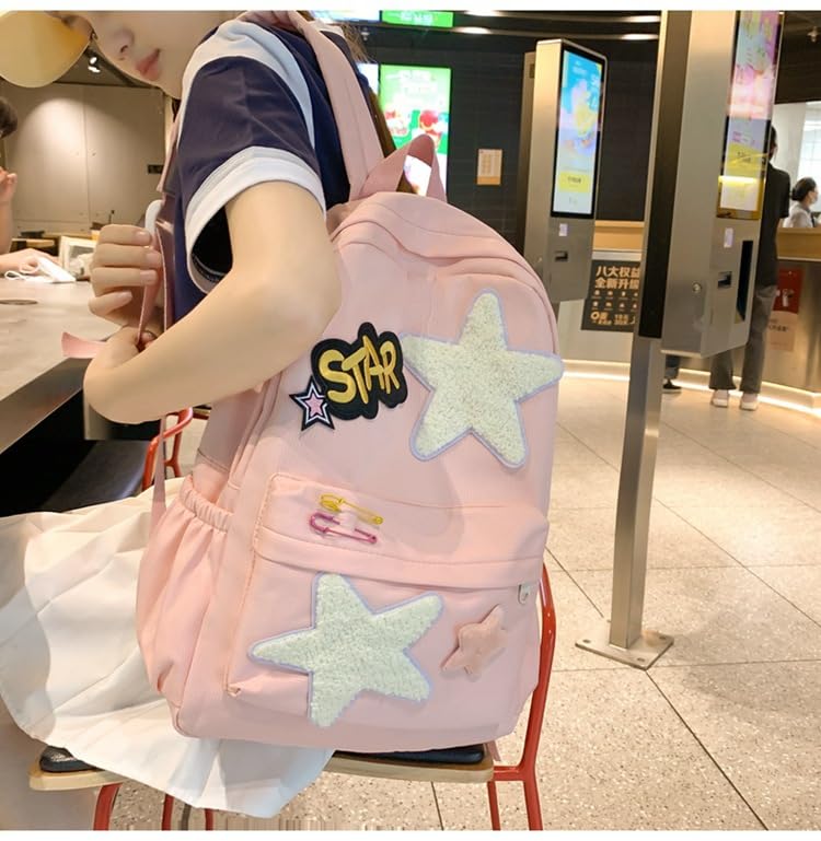 irLocy Star Backpack Y2K Backpack Preppy Backpack Aesthetic Backpack with Embroidery Patch Y2k Accessories (pink)