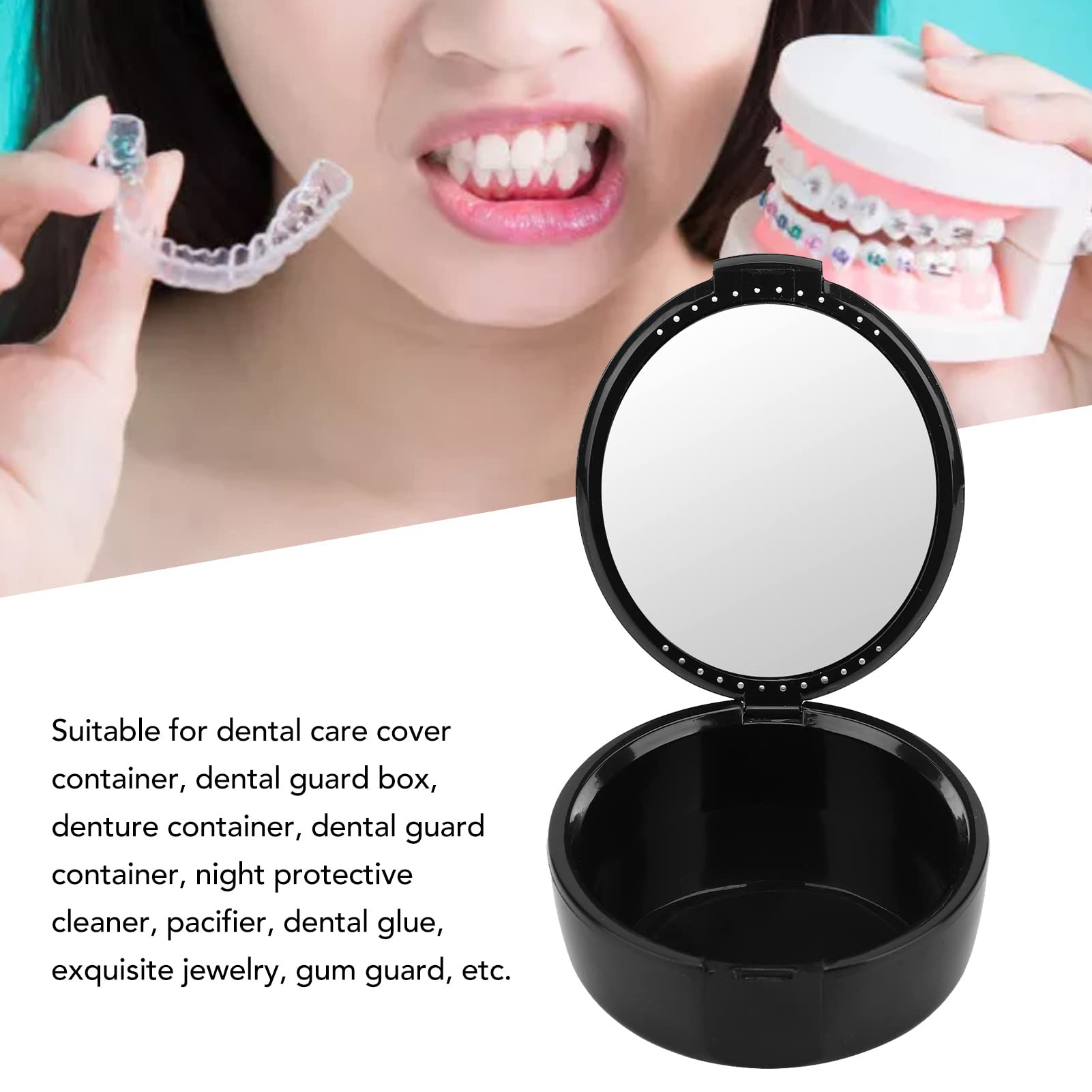 Denture Case, Durable PP Denture Container, Wide Application for Seniors (Black)