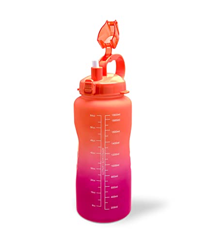 Mayim Half Gallon/ 64oz Motivational Water Bottle With Time Marker & Removable Straw | Gym & Sports Large Water Jug | Easy Carry Handle