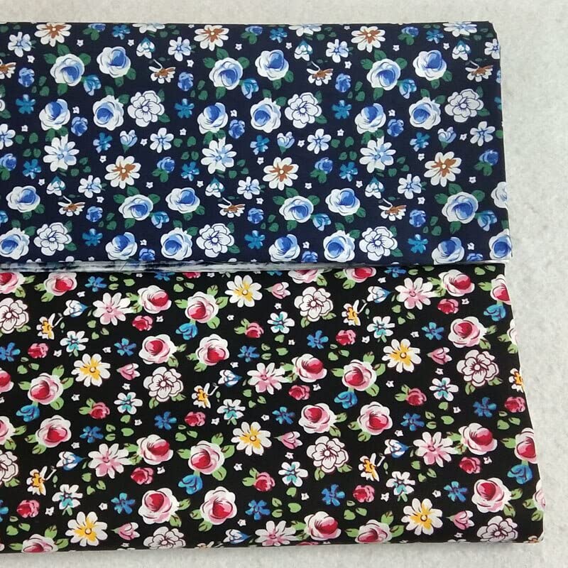 PUMCRAFT Sewing Fabric 100% Plain Cotton Poplin Black Colorful Flower and Navy Blue FlowerPrinted Cotton Poplin Fabric 50x140cm Tree Fabric Patchwork - 50cm - 140cm Fabric Patchwork Craft