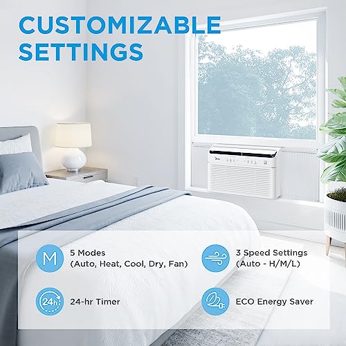 Midea 12000 BTU Smart Inverter Air Conditioner Window Unit with Heat and Dehumidifier β Cools up to 550 Sq. Ft., Energy Star Rated, Quiet Operation, Electronic Controls, Remote Control, White