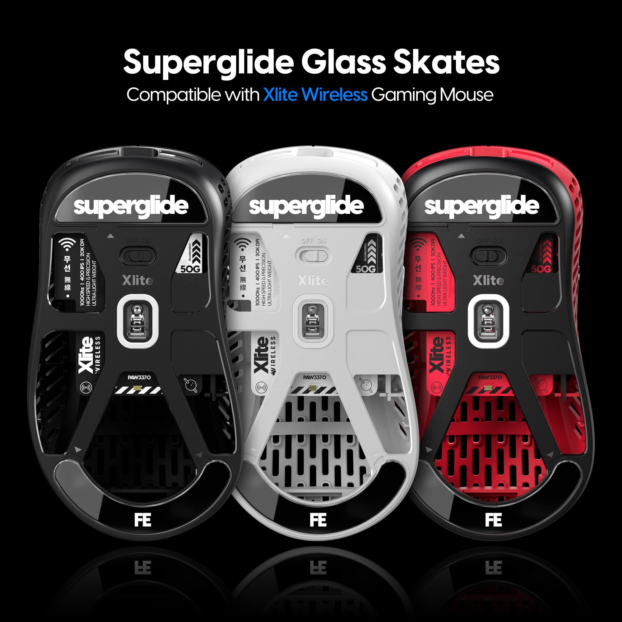 Superglide - Fastest and Smoothest Mouse Feet/Skates Made with Ultra Strong Flawless Glass Super Fast Smooth and Durable Sole for Pulsar Xlite Wireless / V2 & V2 Mini Wireless Gaming Mouse (Red)