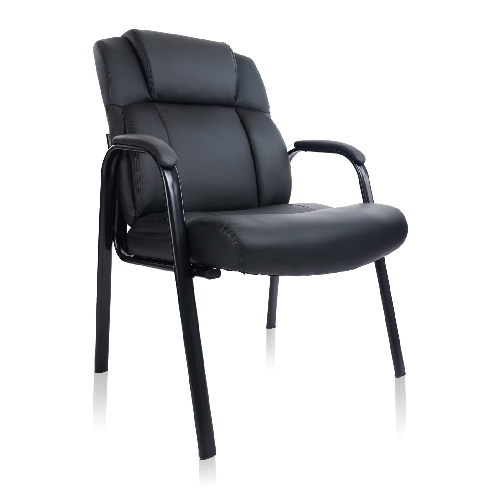 CLATINA Big and Tall Office Chair 400lbs Leather Reception Chair with Bonded Padded Armrest Wide Seat Desk Chair No Wheels for Reception Conference Waiting Room Side Office Home Black