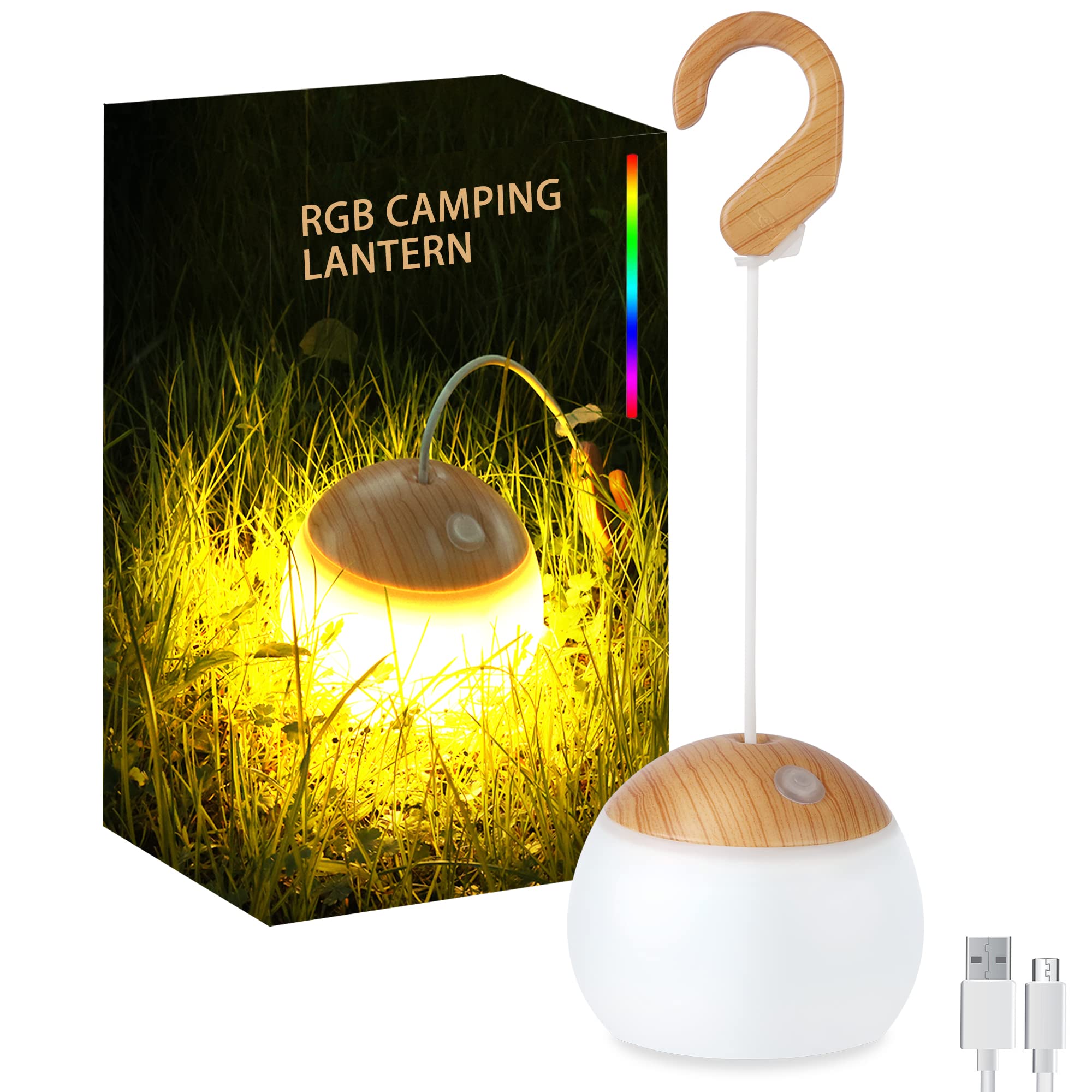 Camping Lantern, 4 Light Modes LED Camping Lantern with Hanging Hook Silicone Rechargeable Camping Light Battery Operated Waterproof Tent Light for Patio Garden Party Hiking Hurricane Emergency