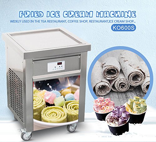 Kolice Commercial ETL NSF UL certificated 21"x21"(52x52cm ) single square ice pan fried ice cream machine, frozen yogurt roll ice cream machine, fry ice cream roll machine-auto defrost, smart AI temperature control