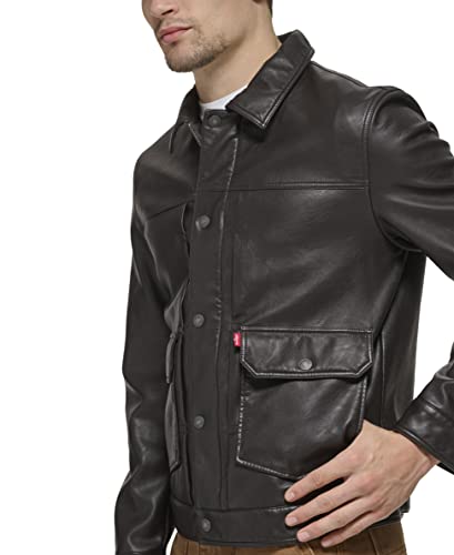 Levi's Men's Lightweight Trucker Shirt Jacket, Dark Brown Faux Leather