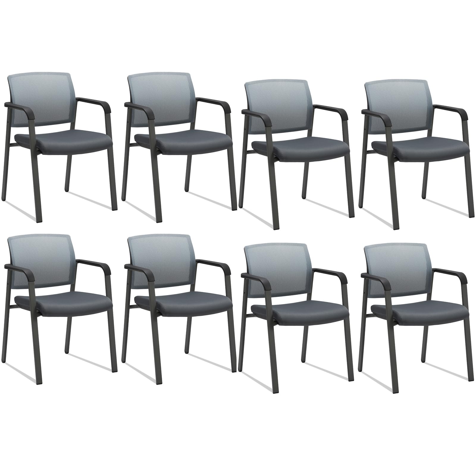 CLATINA No Wheels Conference Room Chairs Set of 8, Stackable Office Guest Reception Chairs with Armrests, Mesh Back Waiting Room Chairs for Office, School, Lobby, Church, Black