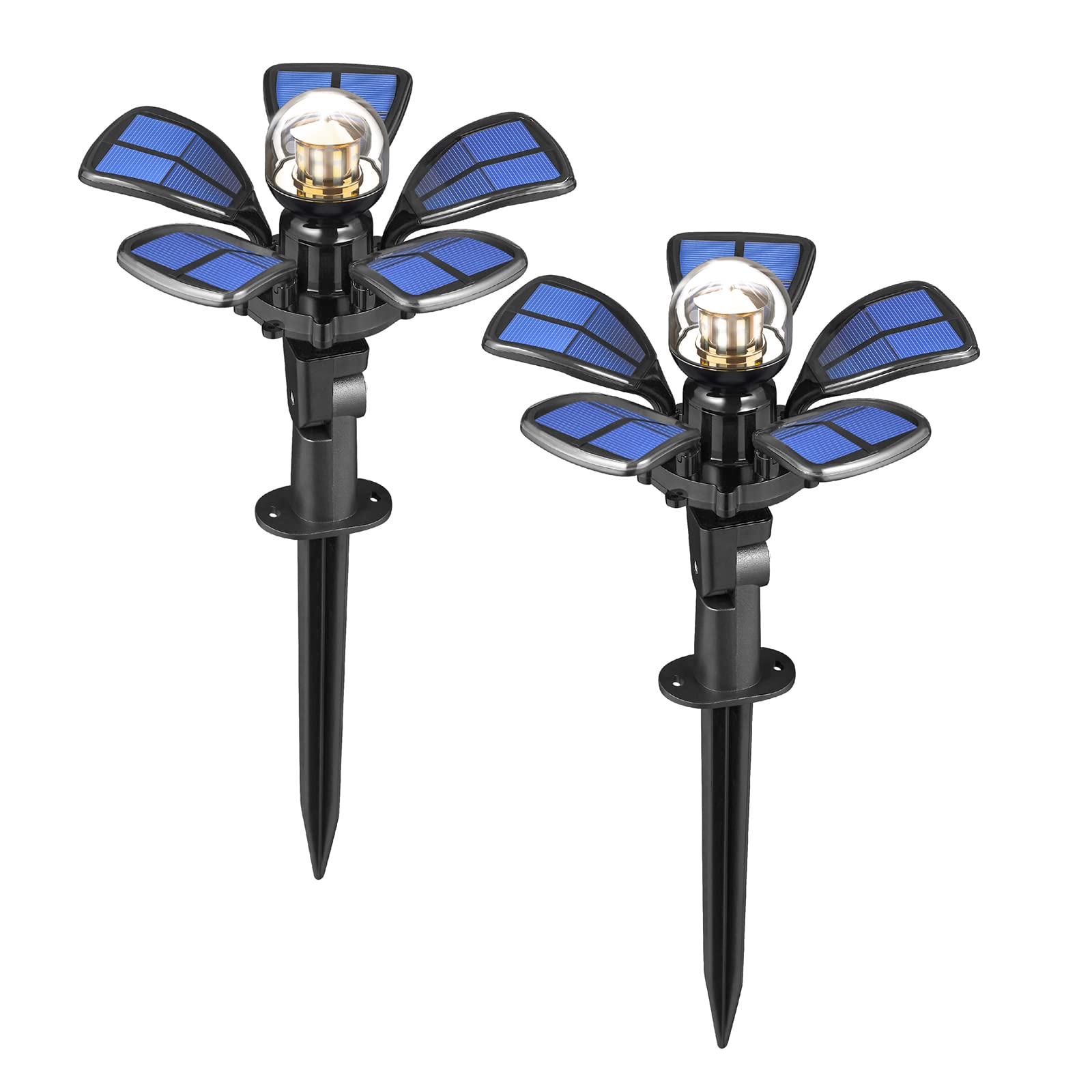 SainSonic Solar Spot Lights Outdoor, Lotus IP67 Waterproof Garden Lights with 5 No Peeling Panels for Long Life, Bright LED Landscape Lighting for Yard Walkway Path, 700 Lumens Cold White, 2 Packs