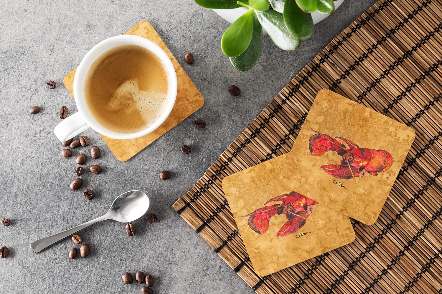 Caroline's Treasures 8715FC Lobster Foam Coaster Set of 4 Set of 4 Cup Coasters for Indoor Outdoor, Tabletop Protection, Anti Slip, Mouse pad Material