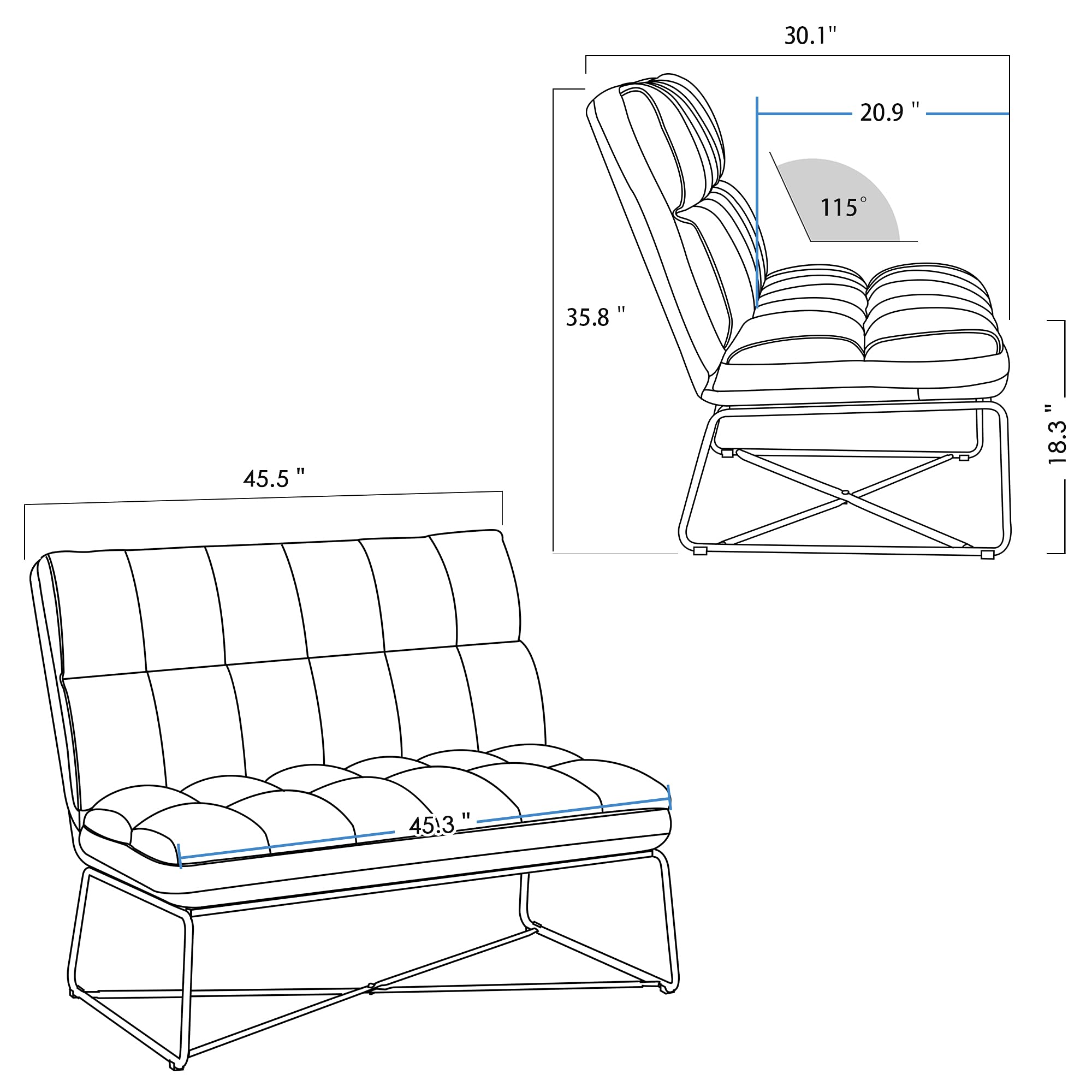 MCombo Loveseat Sofa Couch, Mid-Century Velvet Armless Settee, 2-Seater Upholstered Bench for Living Room Bedroom 4018 (2 Sets Brown)