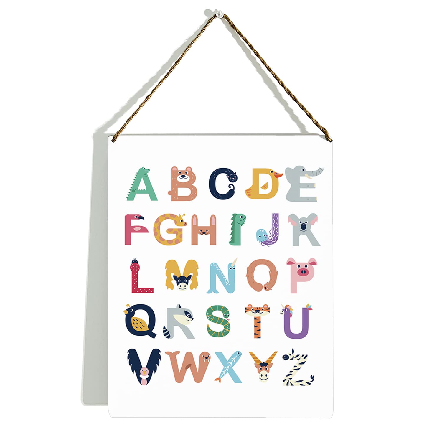 Cute Animal Alphabet Sign, Playroom Sign, 26 English Letters, Children's Room Decor, Colorful Rainbow ABC English Alphabet Decorative for Playroom Kids Bedroom Nursery Home Decor, 8x10 Inch(GMS669)