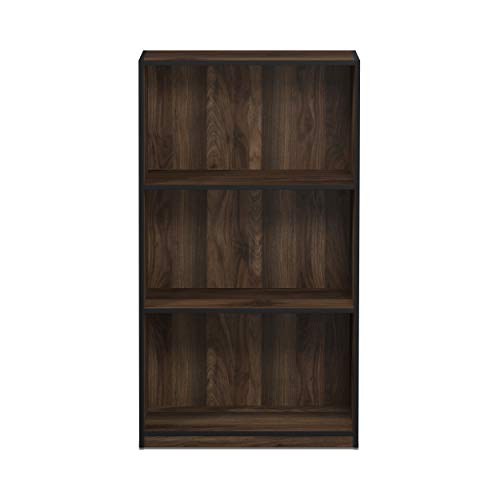 FURINNO Basic 3-Tier Bookcase Storage Shelves, Columbia Walnut