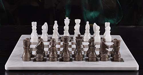 RADICALn 15 Inches Large Handmade White and Grey Oceanic Weighted Marble Full Chess Game Set for Adults Staunton and Ambassador Gift Style Tournament Chess Sets