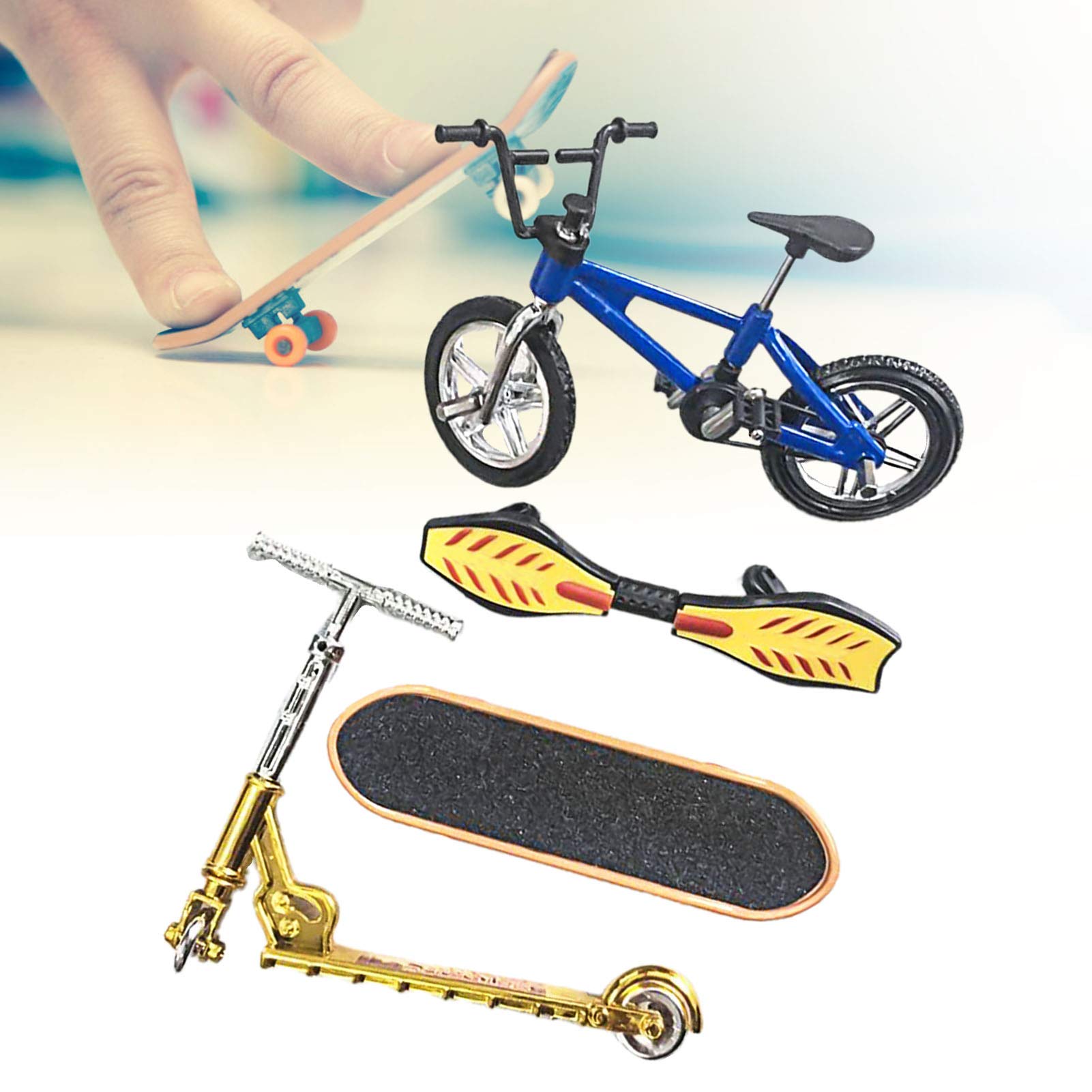 Miniature Finger Toy Set for Boys, Including Bicycle, Skateboard, Vitality Board, Scooter, Vehicle Crafts Decor for Home Red