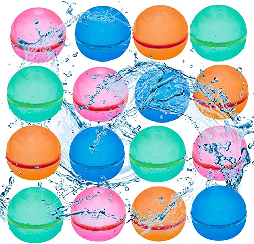 Reusable Water Balloons for kids, Summer Party, Bath Toy, Water Battle Game, Water Park, Latex-Free Silicone Fast Self-Sealing Water Bomb Splash Fun for Kids and Adults (Pack 16)