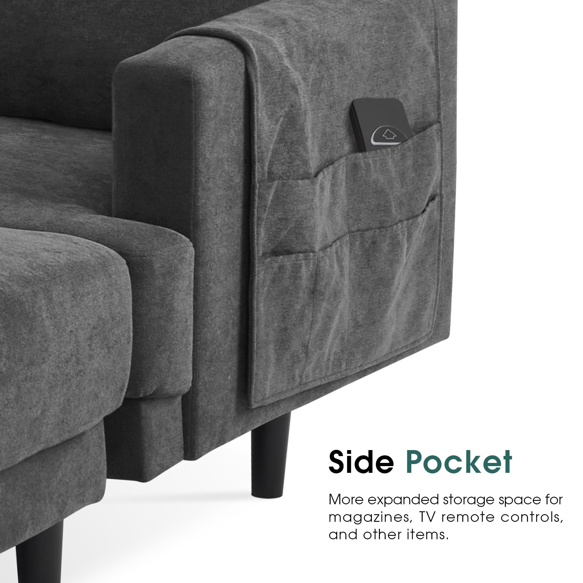 MCombo Sectional Couch Sofa L Shaped Couch for Living Room 3-Seat Dark Grey Sofa for Bedroom Modern Couch Set of 4 for Small Space Apartment Velvet Couch with Ottoman