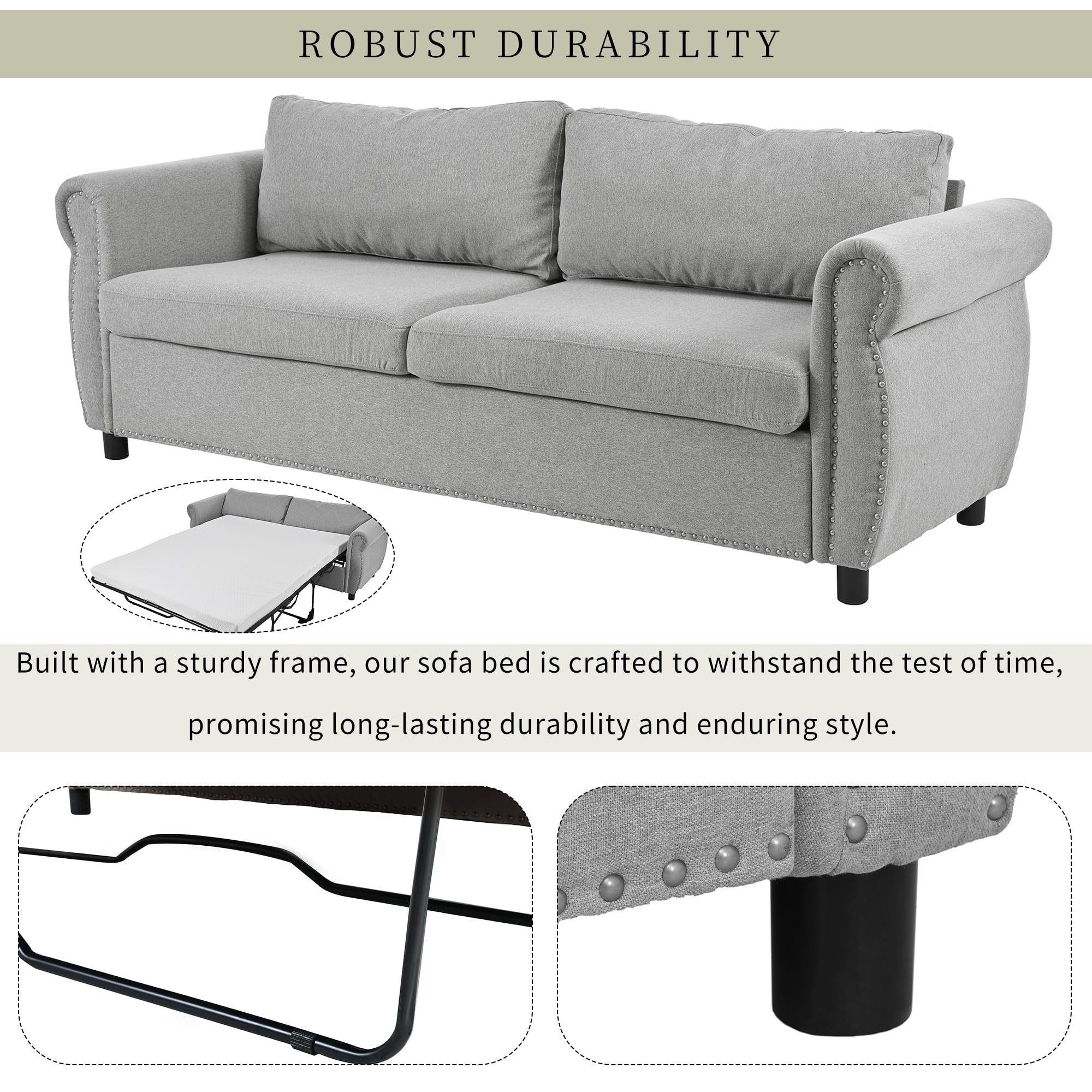 DAMAIFROM Sleeper Sofa Bed, 2 in 1 Pull Out Sofa Couch Bed Loveseat Sleeper with Mattress, 81" Large Convertible Futon Sofa Bed Pullout Couch Bed Sleeper for Living Room Apartment, Grey