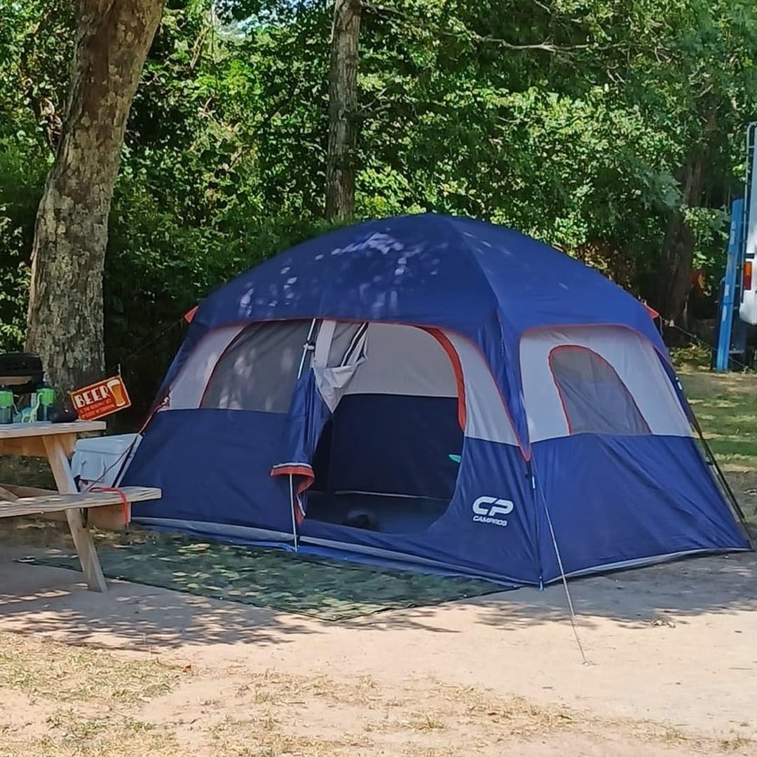 CAMPROS CP Tent-6-Person-Camping-Tents, Waterproof Windproof Family Tent with Top Rainfly, 4 Large Mesh Windows, Double Layer, Easy Set Up, Portable with Carry Bag - Blue