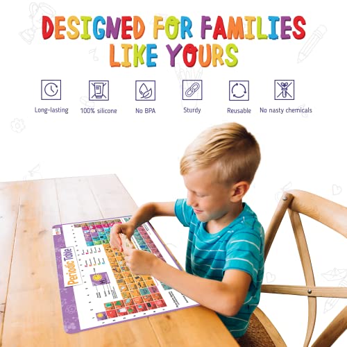 merka Periodic Table for Kids Educational Placemats for Kids Learning Chemistry with Periodic Table of Elements Non-Slip Silicone Mat for Dining Table