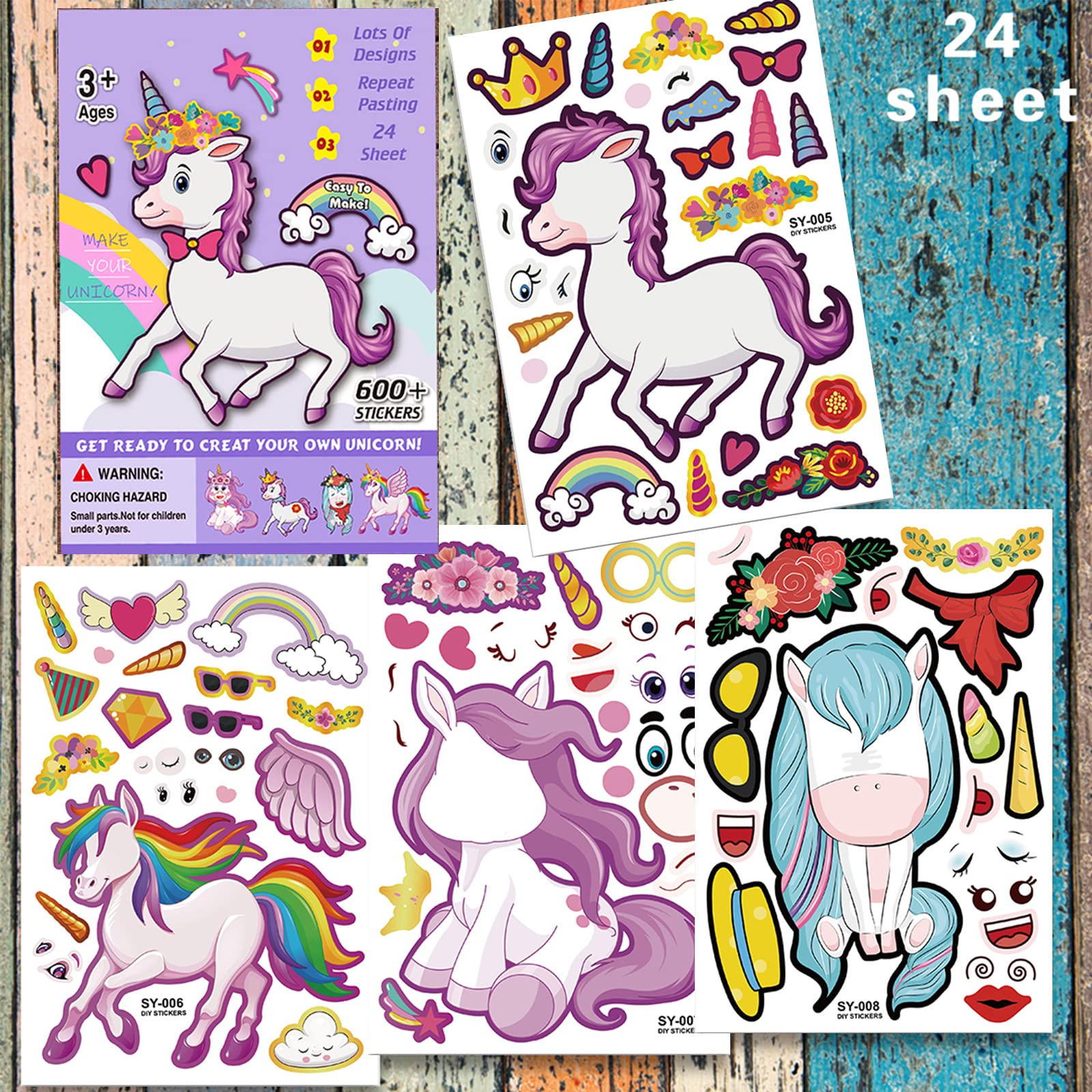 Mocossmy Make a Face Stickers Sheets,24 Sheets Make Your Own Animal Face Mix and Match Stickers,DIY Stickers for Kids Art Crafts School Family Rewards Birthday Gifts Party Favor Supplies Games