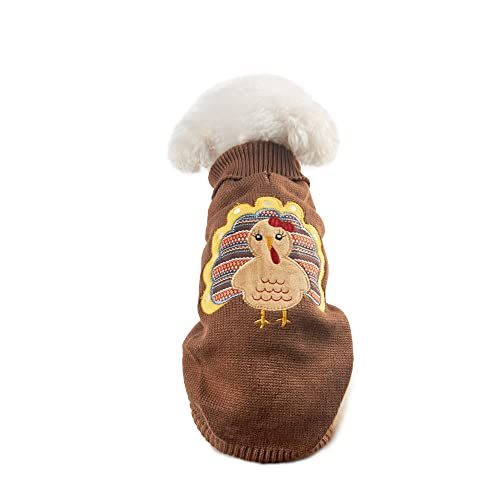 NACOCO Dog Sweater with Hole Thanksgiving Classic Knitwear Pup Dog Shirts Turkey Pattern Dog Dress Warm Winter Pet Clothes for Small Dogs(XL)