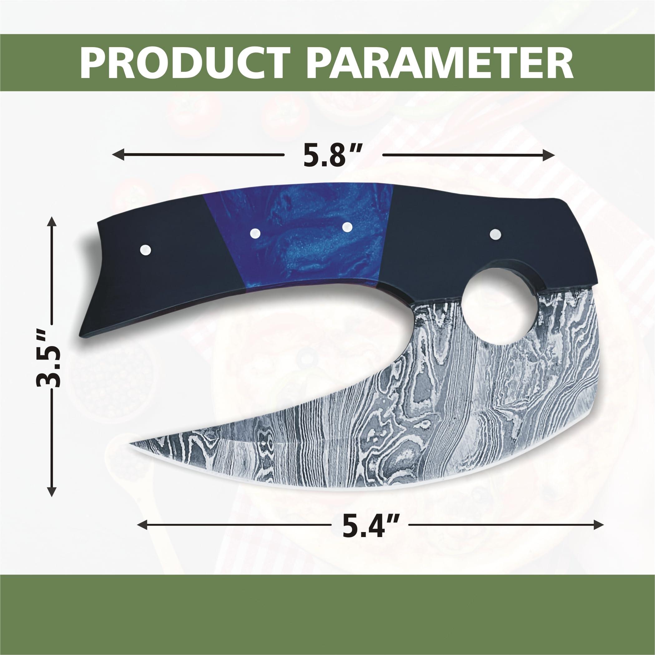 Damascus Steel Alaskan Ulu Knife With Sheath, 5.8" Perfect Pizza Cutter Rocker Knife, Mezzaluna Chopper Knife for Kitchen, Authentic Inuit Eskimo Design, Non-Slip Handle