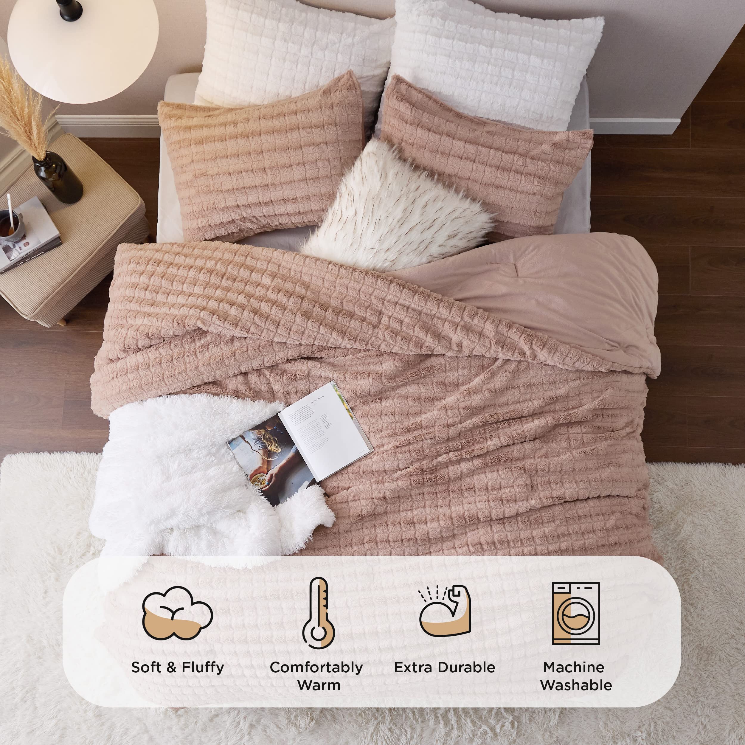 Bedsure Ultra Soft Shaggy Faux Fur Queen Comforter Set - Winter Warm 3 Piece Bedding With Plush Comforter and 2 Pillowcases