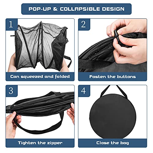 Mesh Collapsible Laundry Hamper with Lid, Large Clothing Storage Bucket with Handles,Dirty Clothes Storage Basket for The Kids Room, College Dorm or Travel (1PCS, Black)