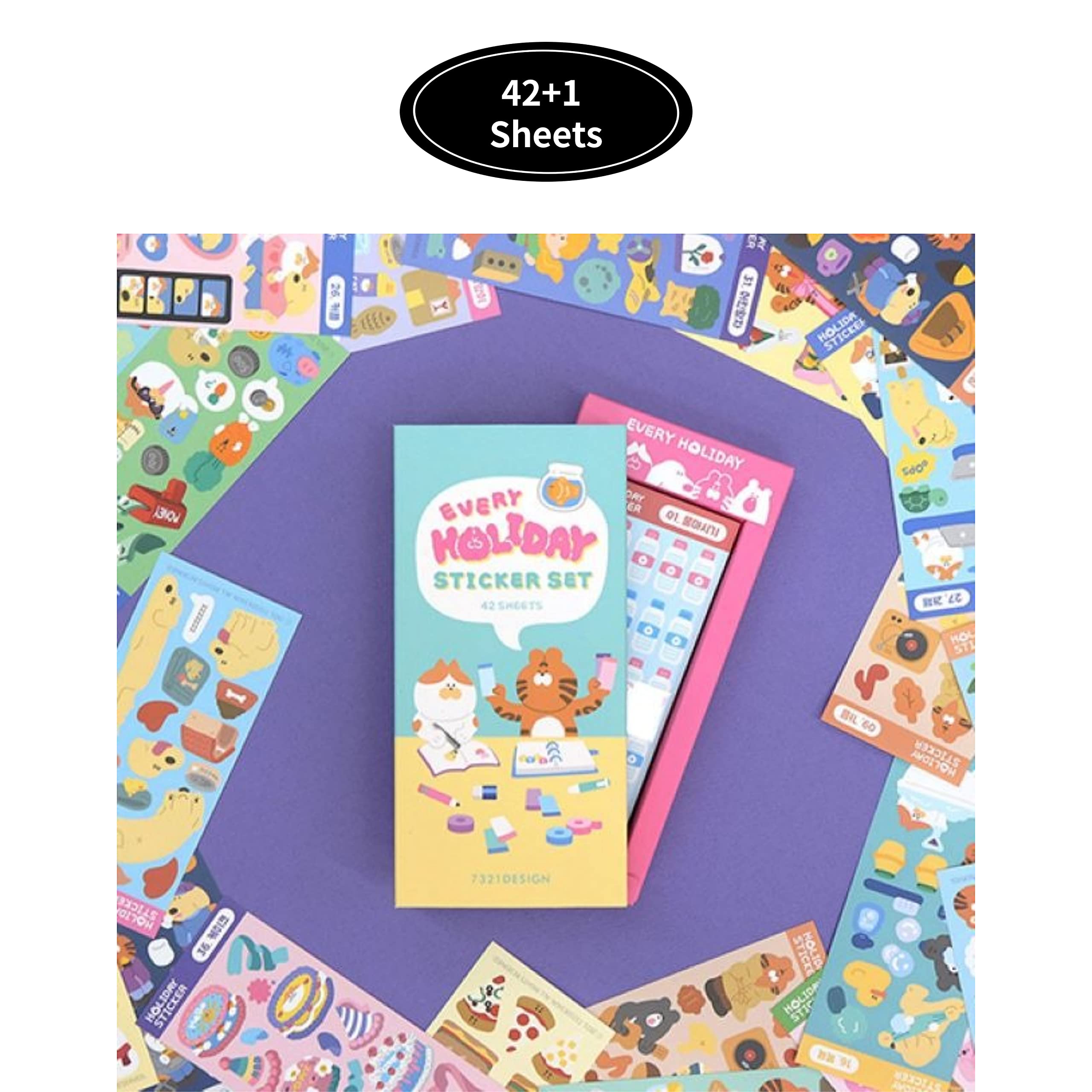 Cute Essential Kawaii Korean Removable Aesthetic Stationery BULK Sticker Pack - 42 Sheets (Total 650+) & 1 dalgaru cloud sticker sheet for polco, toploader, photocards, planners, diaries, journals, scrapbooks / gift for for girls, women, college, school