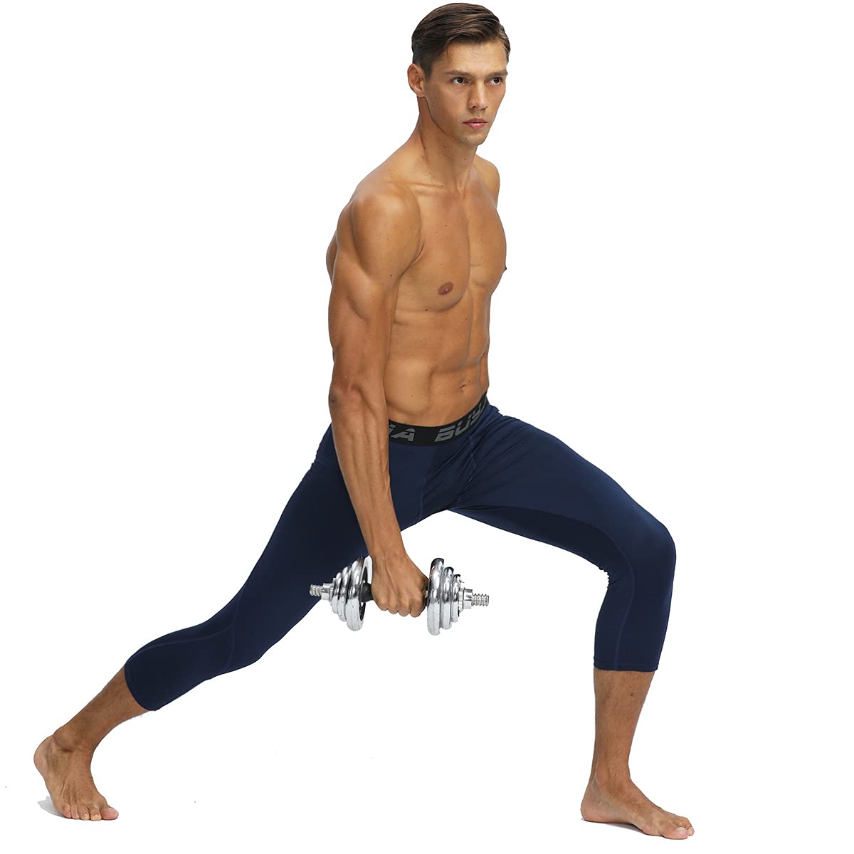 BUYJYA 3 Pack Men's 3/4 Compression Pants Running Tights Workout Leggings Athletic Cool Dry Yoga Gym Clothes (M, Blue-army Green-black, m)