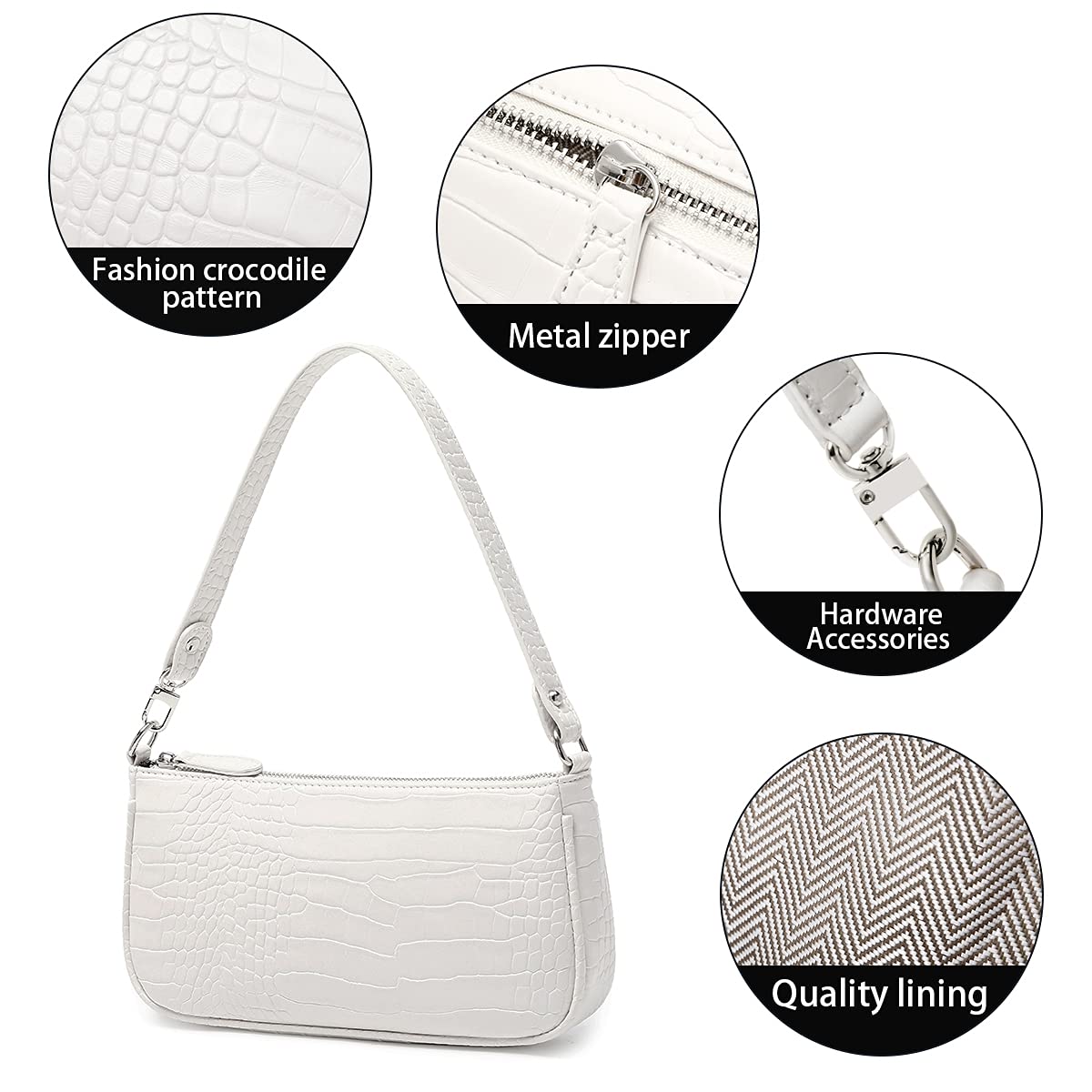 Shoulder Bags for Women Small Y2K White Purse Tote Handbag Clutch 90s Retro Classic