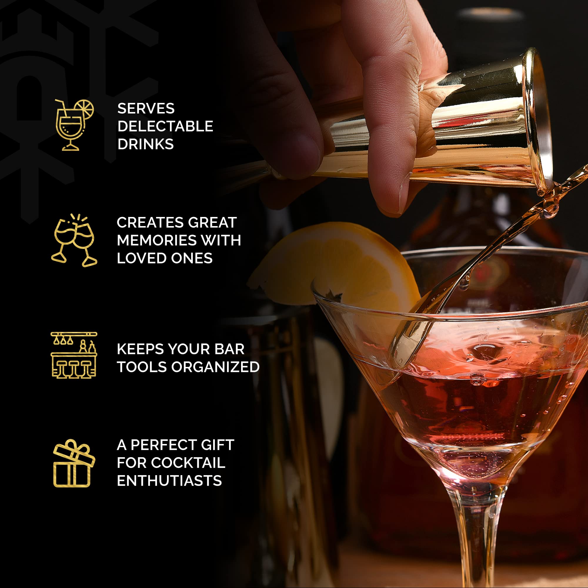 Cocktail Shaker Set 18 Piece, Mixology Equipment, All-in-One Cocktail Set, Drink Shaker, Strainers and Essential Bar Tools, Bar Set for Beginner & Professional Use, Gold - WinterCastle Enterprises