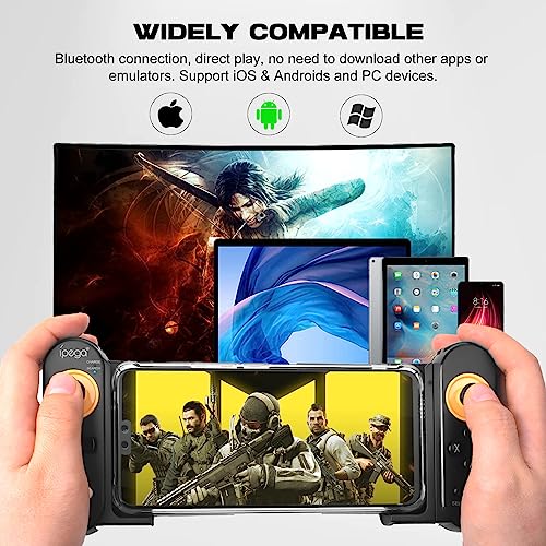Joso Bluetooth Gaming Controller for iPhone, Android, PC, Direct Play, Stretchable, Gamepad Joystick for iPhone 14 13 12 Pro Max, Galaxy S23 S22 Ultra, iPad mini, Tablet Under 10", Fire HD 10, 8