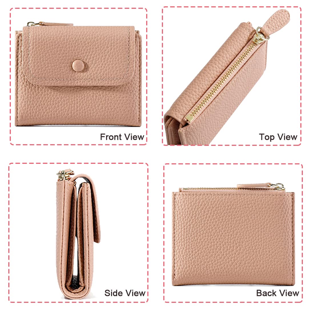 Sunwel Fashion Women's Small Zipper Bifold Wallet Card Holder ID Window Purse Zip Coin Pouch for Ladies