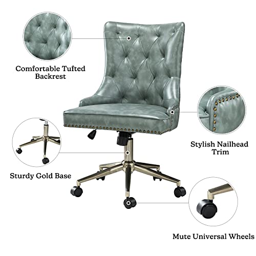 HULALAHOME PU Leather Office Chair Armless, Home Office Leisure Chair Ergonomic Mid-Back PU Leather Armless Chair Upholstered with 5 Rolling Casters, Height Adjustable Swivel Task Chair, SAGE